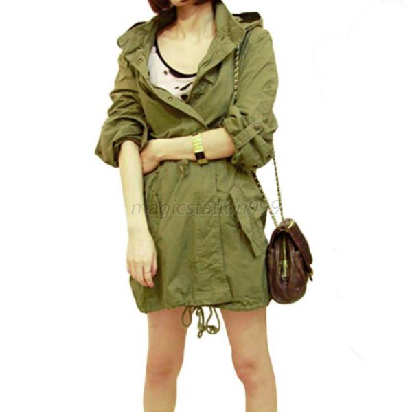 2015 New Womens Winter Warm Army Green Military Parka Trench Hooded